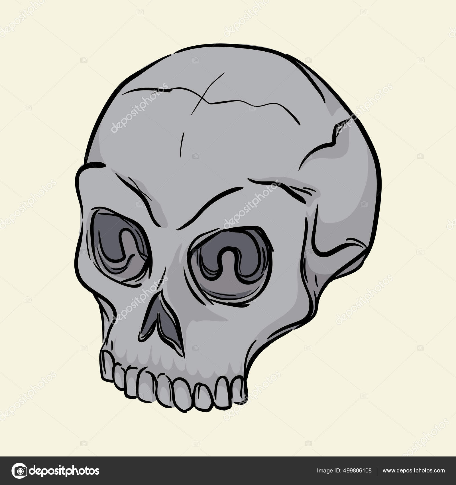 Calavera Humana Ilustración Vectorial Dibujada Mano Aislada Sobre Fondo ...