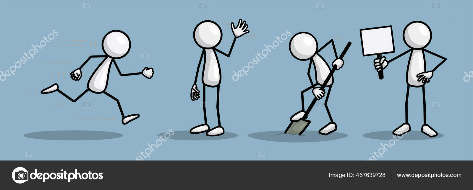 Set of stick figures in different poses. Vector print illustration ...