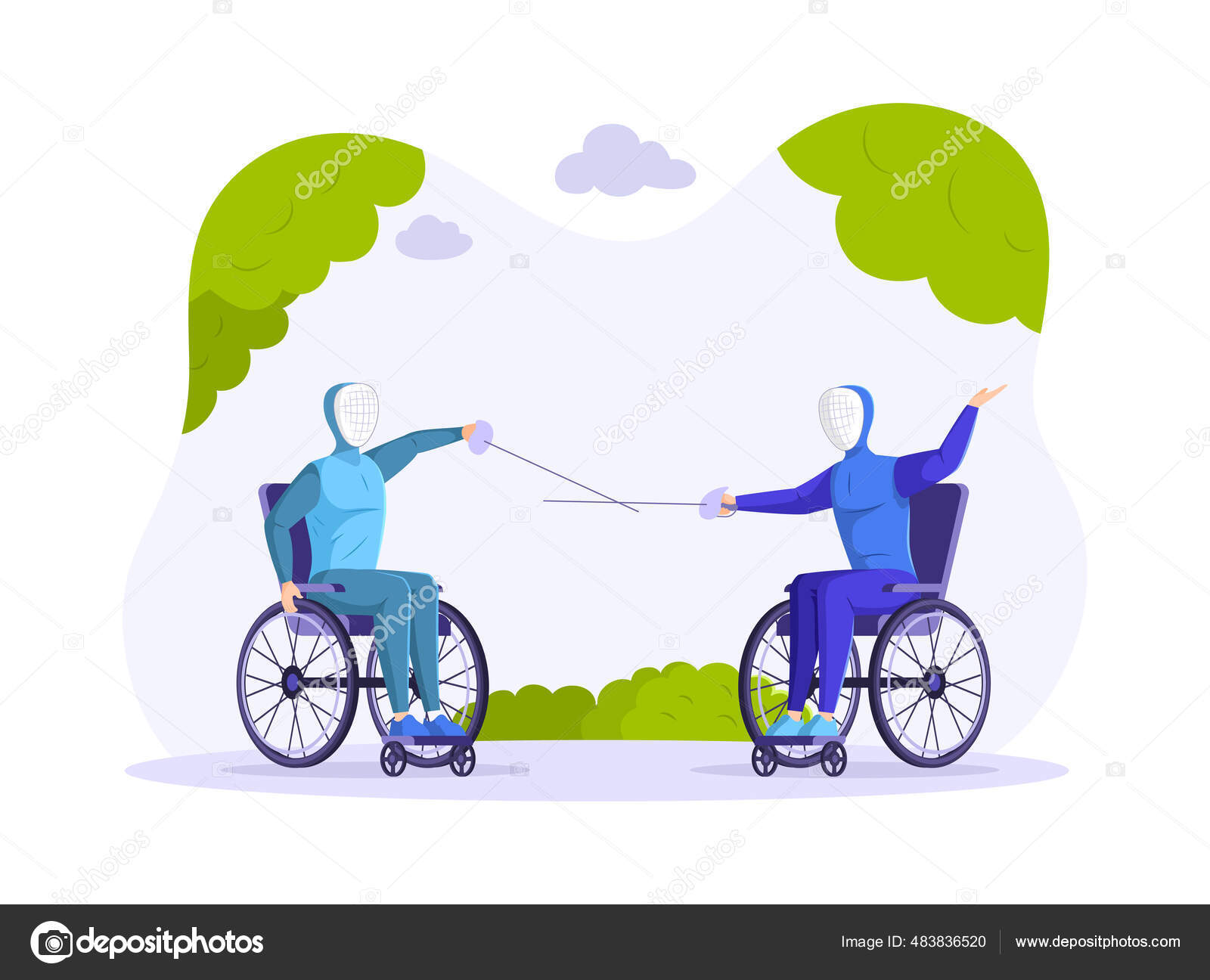 Two Disabled People Wearing Protective Suits Fencing Sitting Wheelchair ...