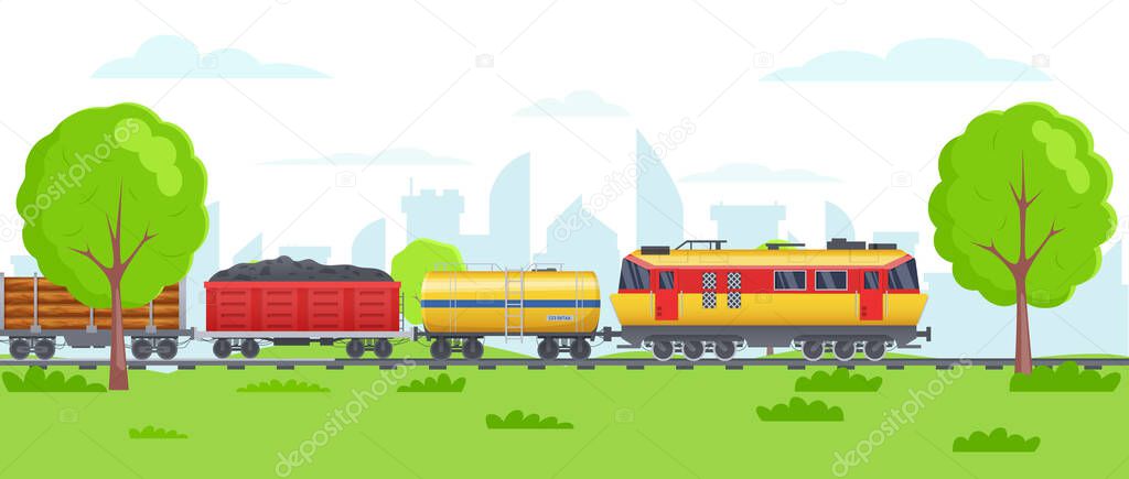 Tren de carga con vagones, tanques, carga, cisternas. Tren locomotora ...