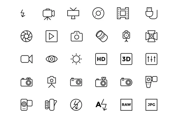 Photography Icons Set on White Background. Vector — Stock Vector ...