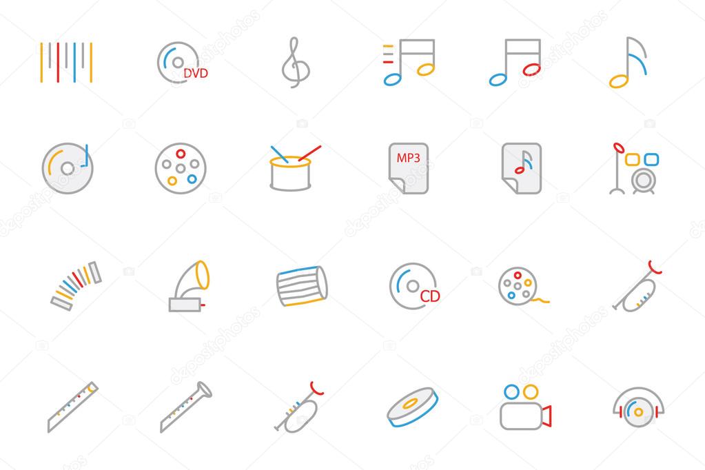 Music Colored Outline Vector Icons 2 — Stock Vector © creativestall ...