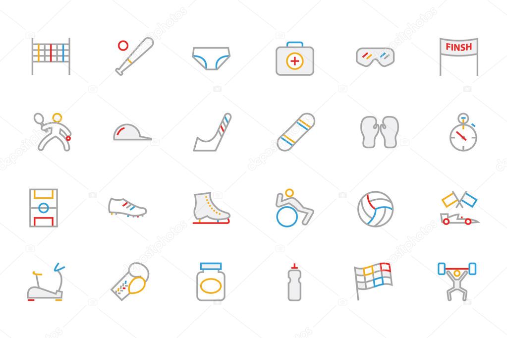 Sports Colored Outline Vector Icons 3 — Stock Vector © creativestall ...