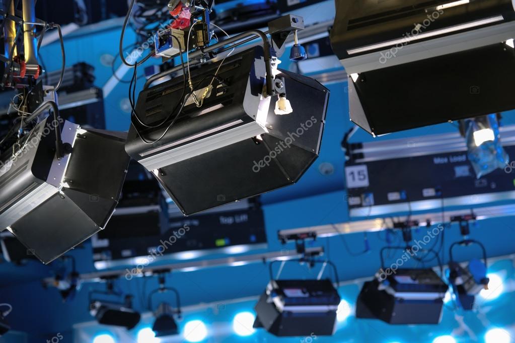 Professional lamp spotlights in a television studio — Stock Photo ...
