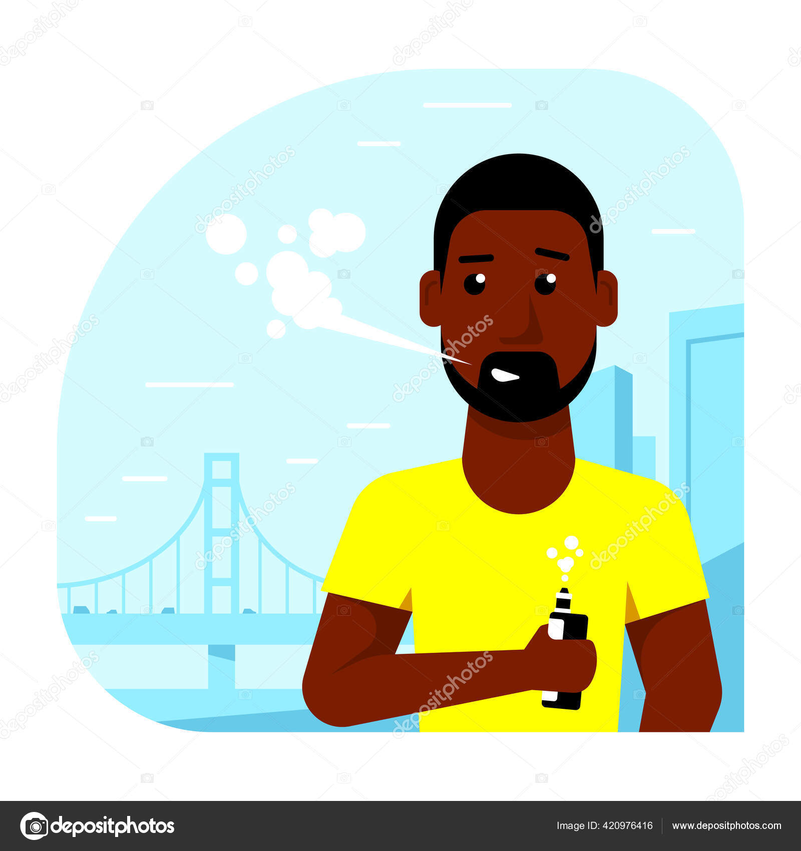 Vaping Activity Concept African American Male Character Enjoying Vape ...