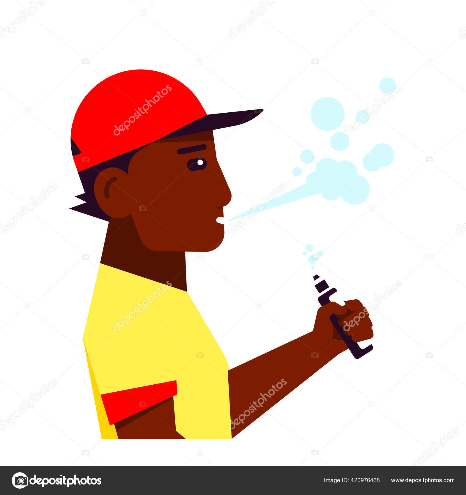 Vaping Activity Concept African American Male Character Enjoying Vape ...
