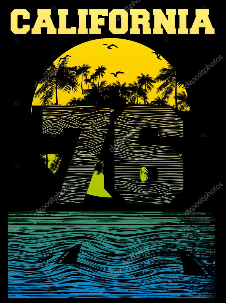 California beach Typography Graphics. T-shirt Printing Design fo Stock ...