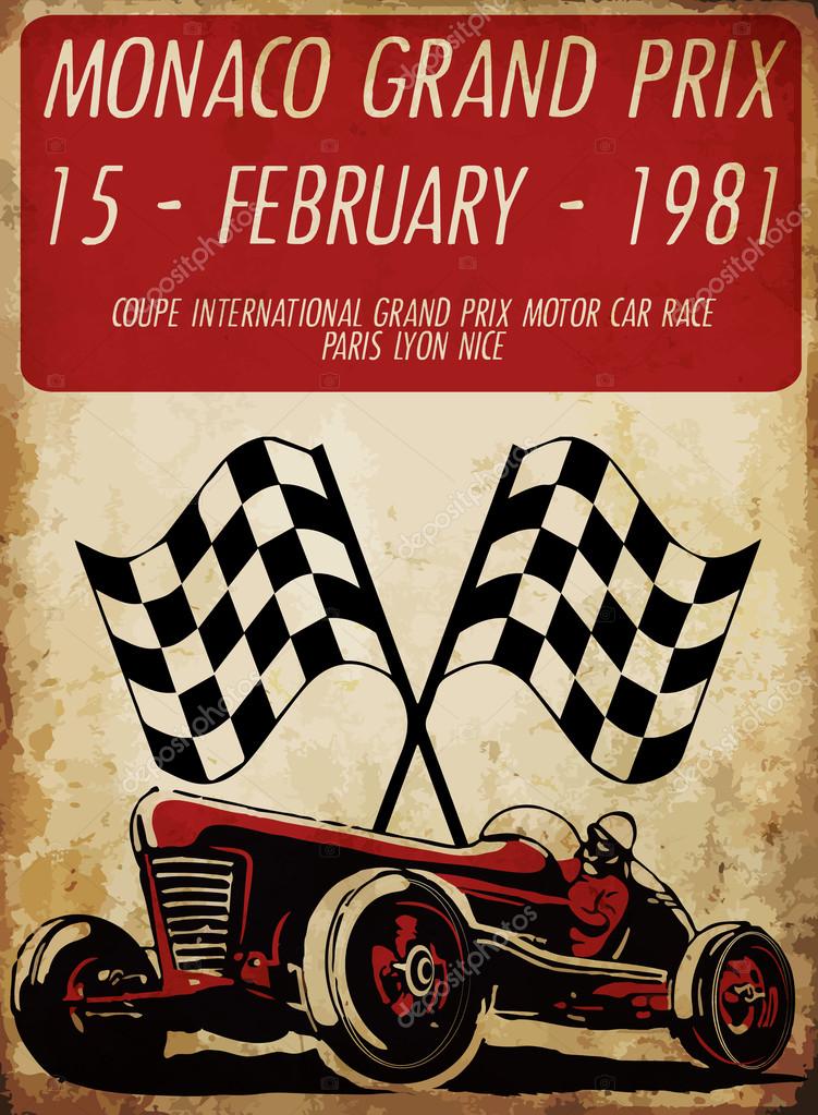 Vintage race car for printing.vector old school race poster.retr Stock ...