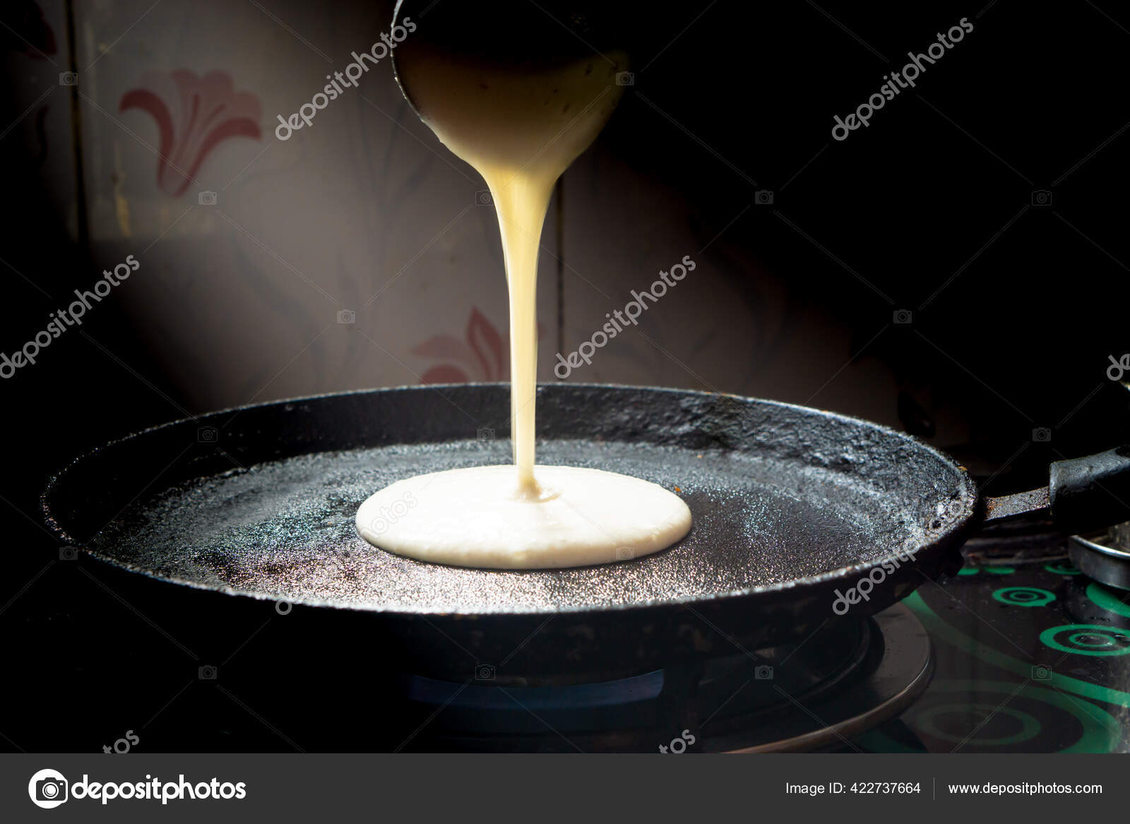 Fresh Dosa Batter Poured Hot Tawa Flame Stock Photo by ©gopalkrishna ...