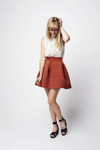 Sad fashion model woman standing. Studio shot — Stock Photo ...