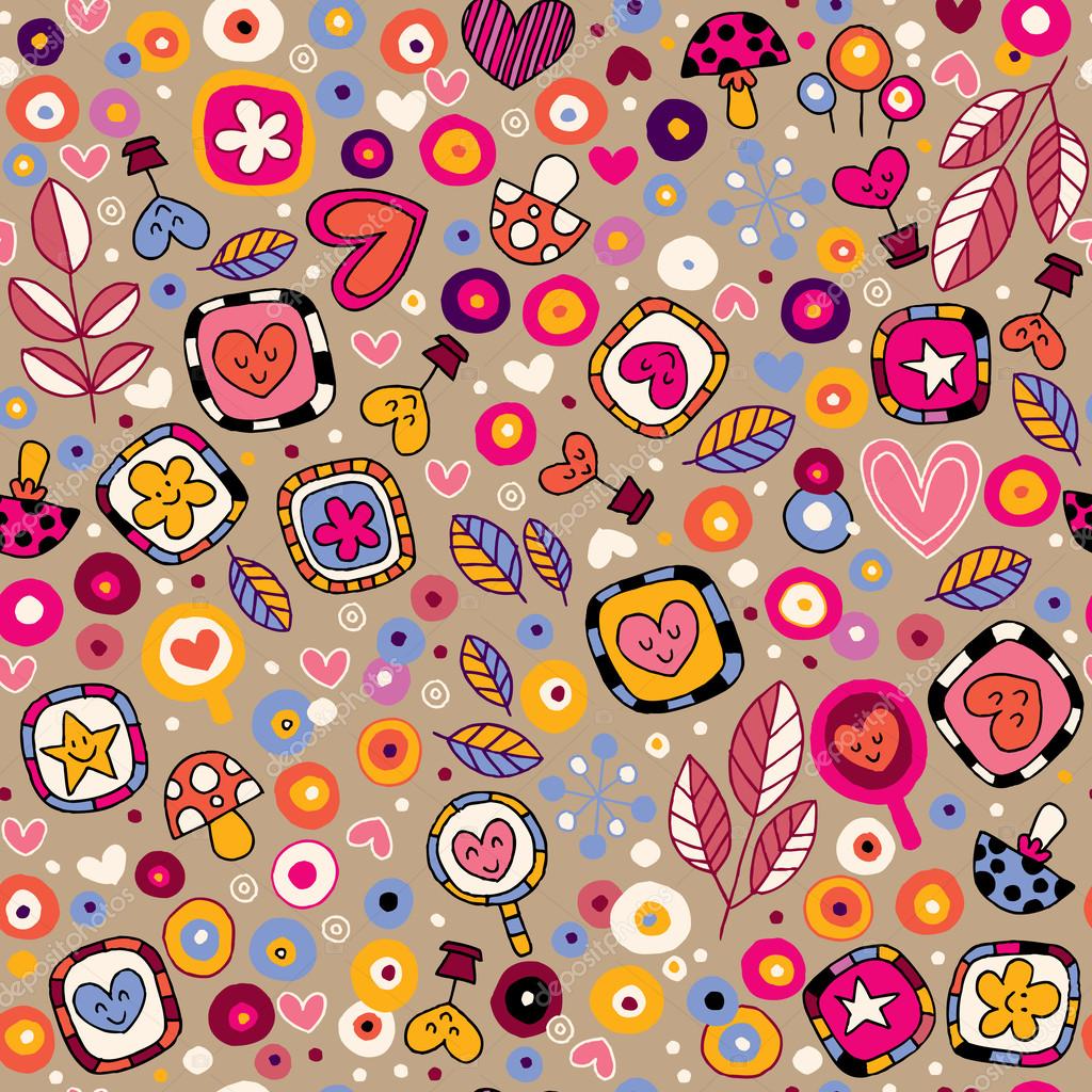 Hearts & flowers fun cartoon pattern Stock Vector Image by ©Aliasching ...