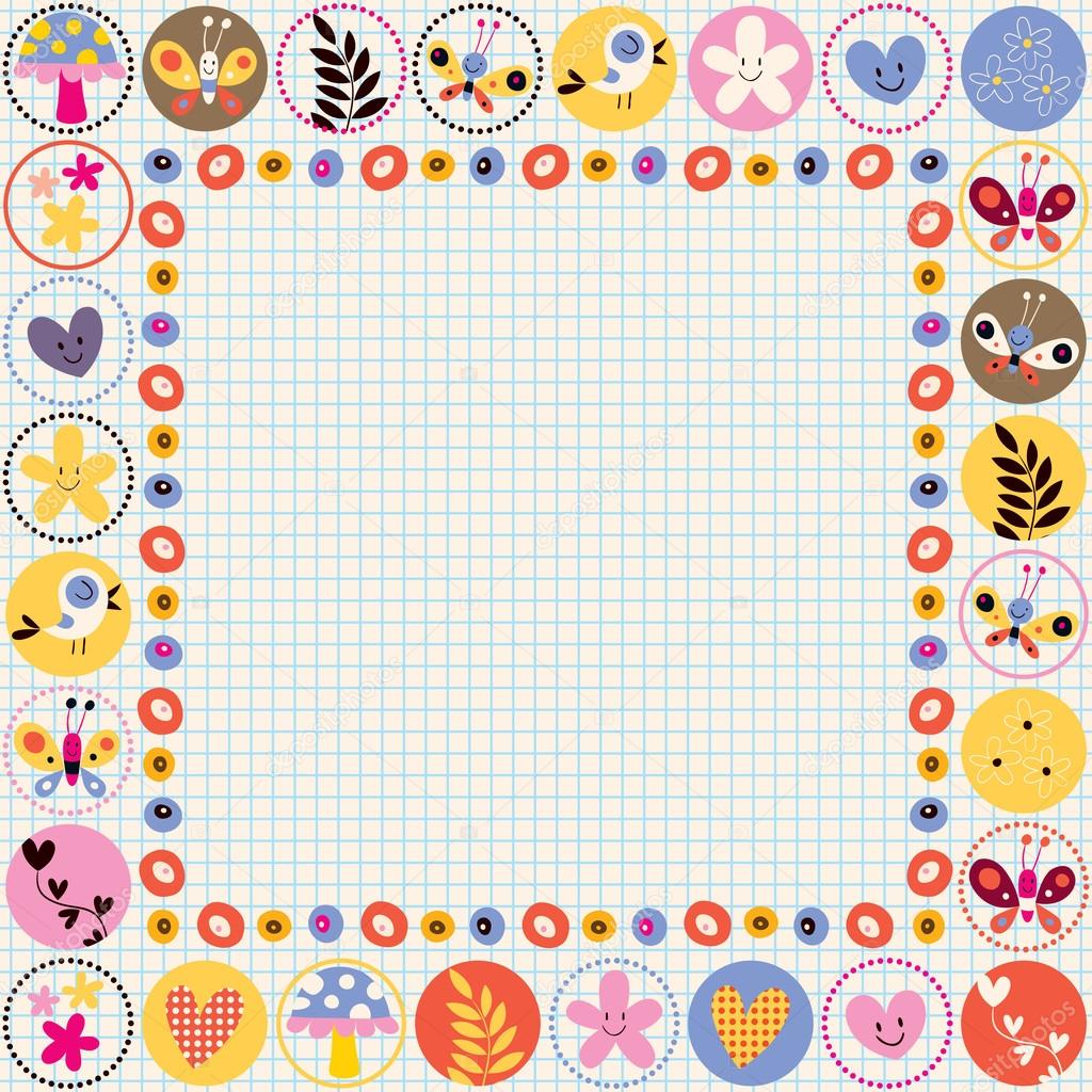 Cute flowers, birds & hearts border — Stock Vector © Aliasching #58761091