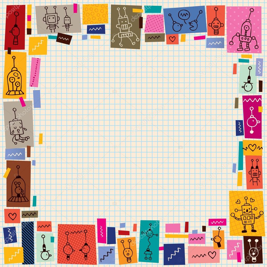 Cute robots cartoon doodle border — Stock Vector © Aliasching #58810119