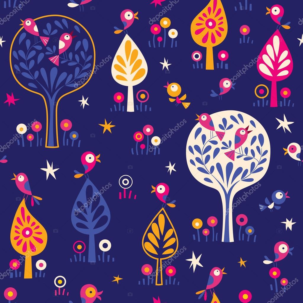 Birds in trees Stock Vector by ©Aliasching 58892873