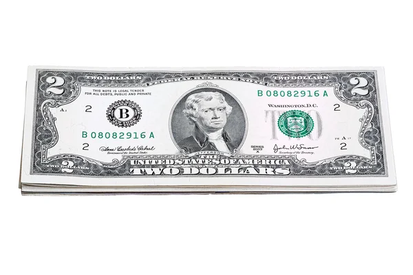 Stack of U.S. dollars background. Lucky 2 dollar bill. Made at a Stock ...