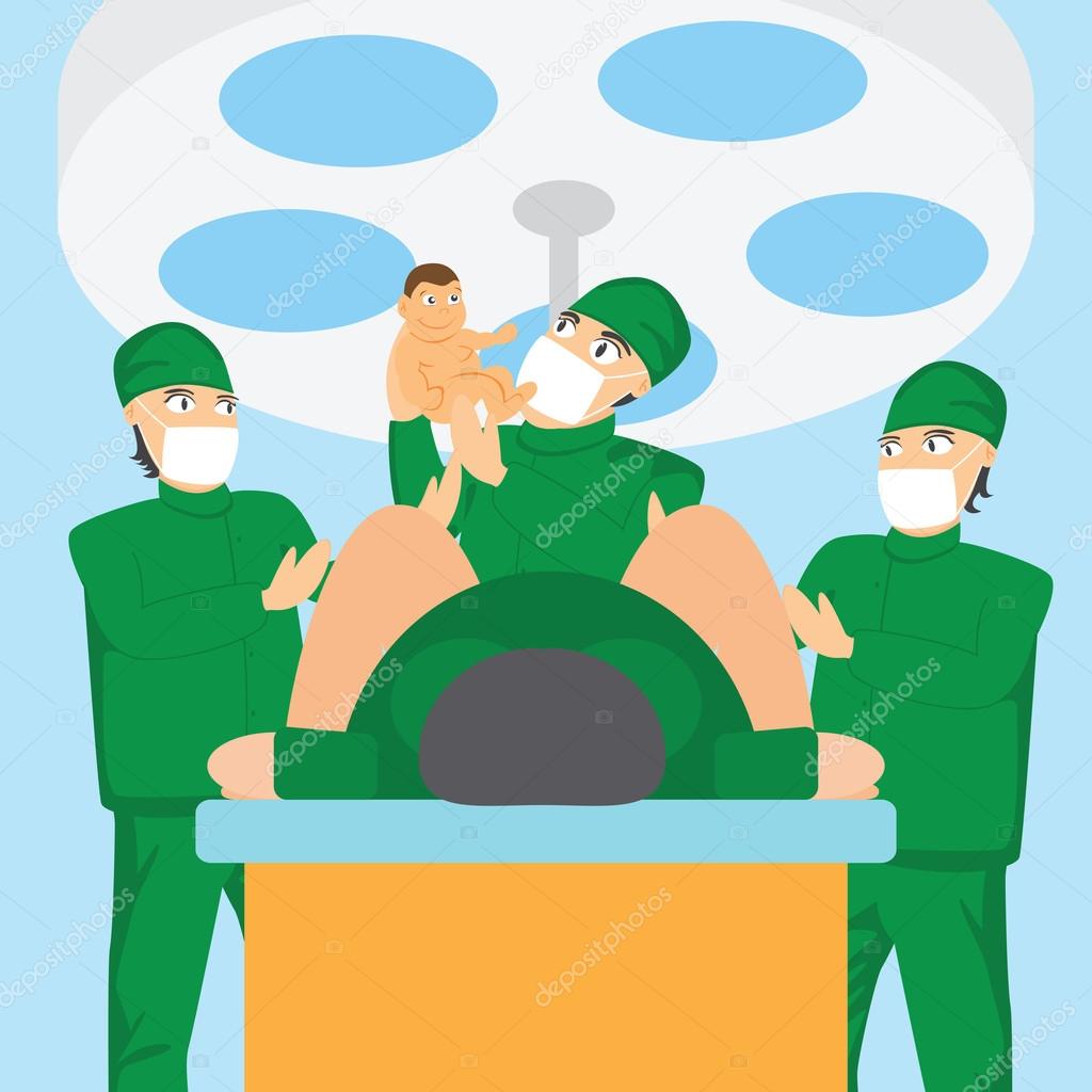 Equipo De Obstetras Y Médico Sosteniendo A Un Bebé En La Sala De Partos