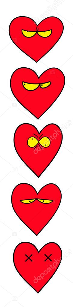 Libro vertical marcador con cinco corazones con diferentes expresiones ...