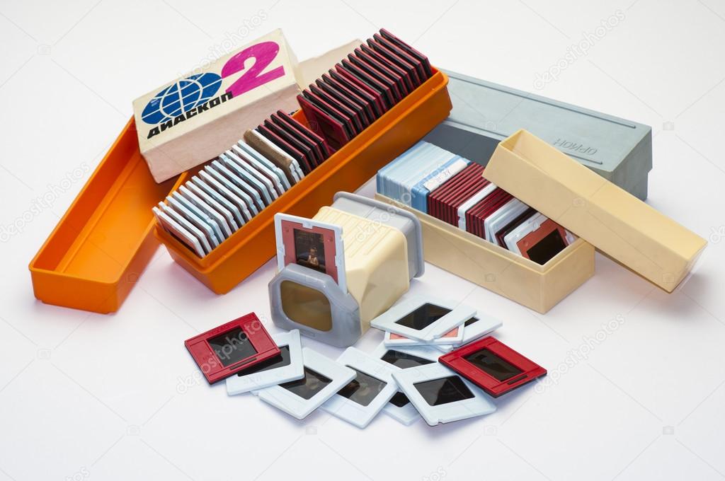 Soviet plastic boxes for storage of slides and diascopy — Stock ...
