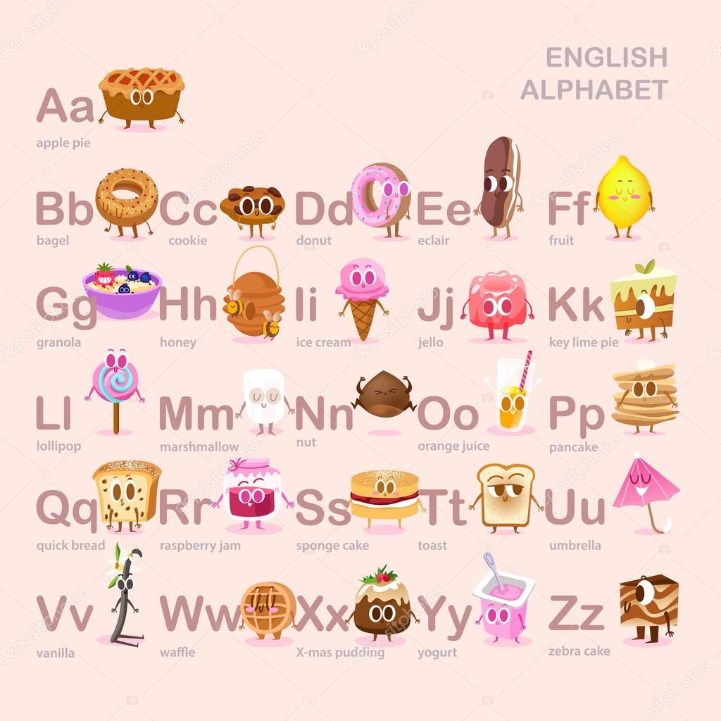 Cute alphabet with sweets — Stock Vector © Katya_Bra #97912912