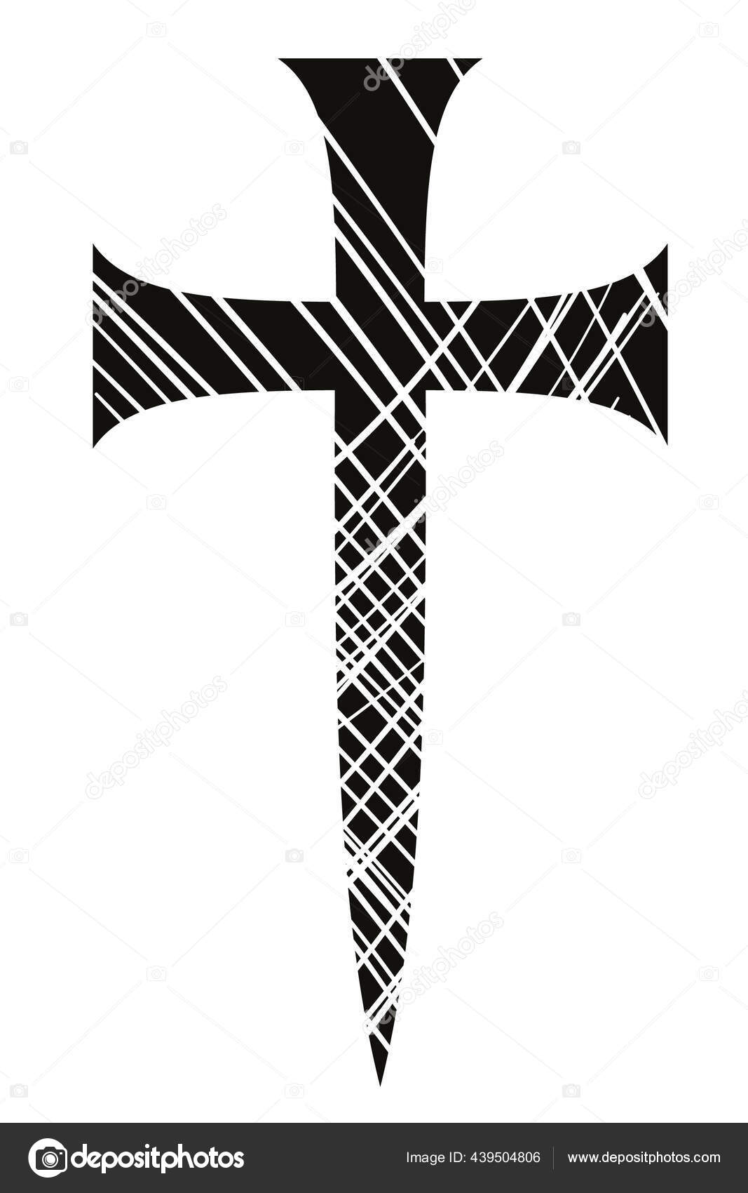 Vector Illustration Black Pointed Cross Isolated White Stock Vector ...