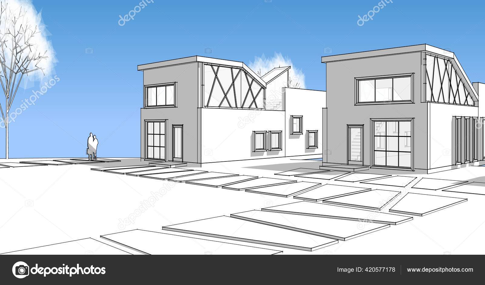 Modern House Module Architectural Concept Illustration Stock ...
