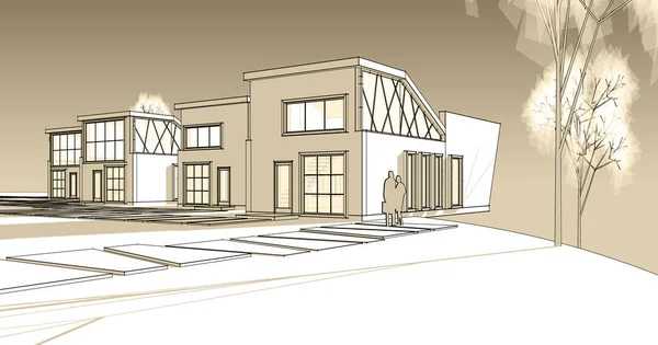 Modern House Module Architectural Concept Illustration Stock ...