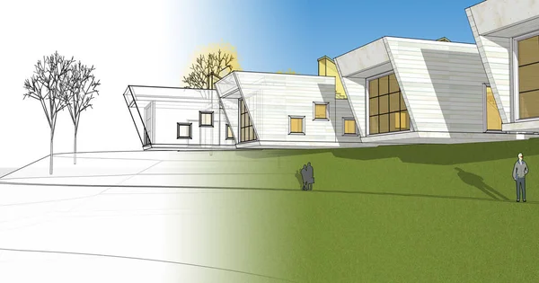 Modern House Module Architectural Concept Illustration Stock ...