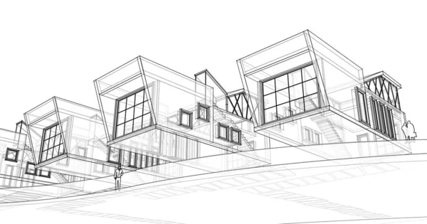 Modern House Architectural Project Sketch Illustration Stock Vector by ...