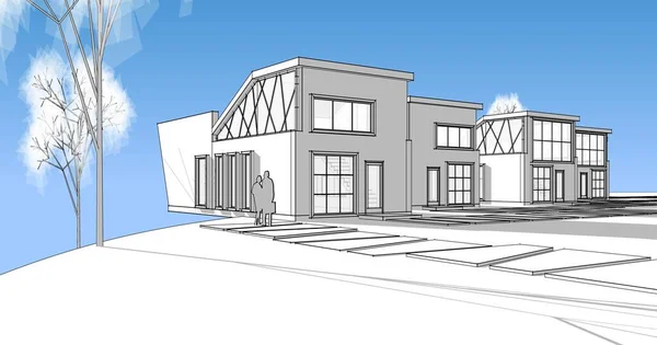 Modern House Module Architectural Concept Illustration Stock ...