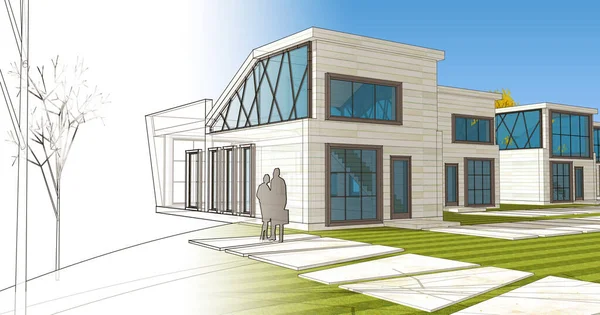 Modern House Module Architectural Concept Illustration Stock ...