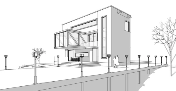 Modern House Consoles Render Architecture Design Sketch Stock Vector by ...