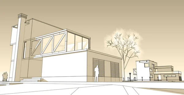 Modern Architecture House Console Sketch Illustration — Stock Photo ...