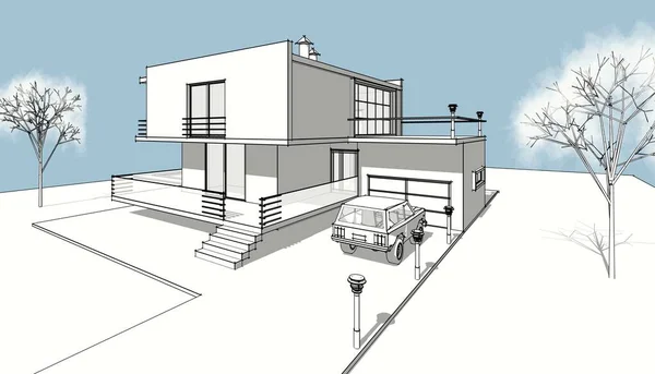 Modern House Module Architectural Concept Illustration Stock Photo by ...
