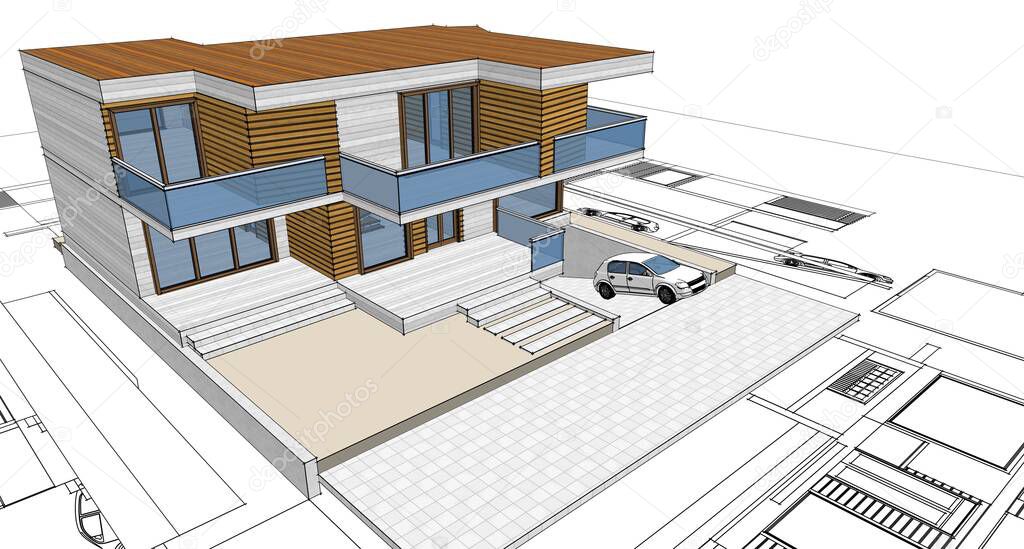 casa proyecto arquitectónico boceto 3d ilustración 2022