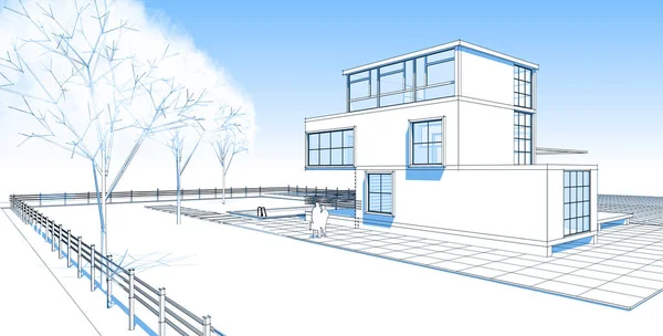 Modern House Module Architectural Concept Illustration Stock Photo by ...