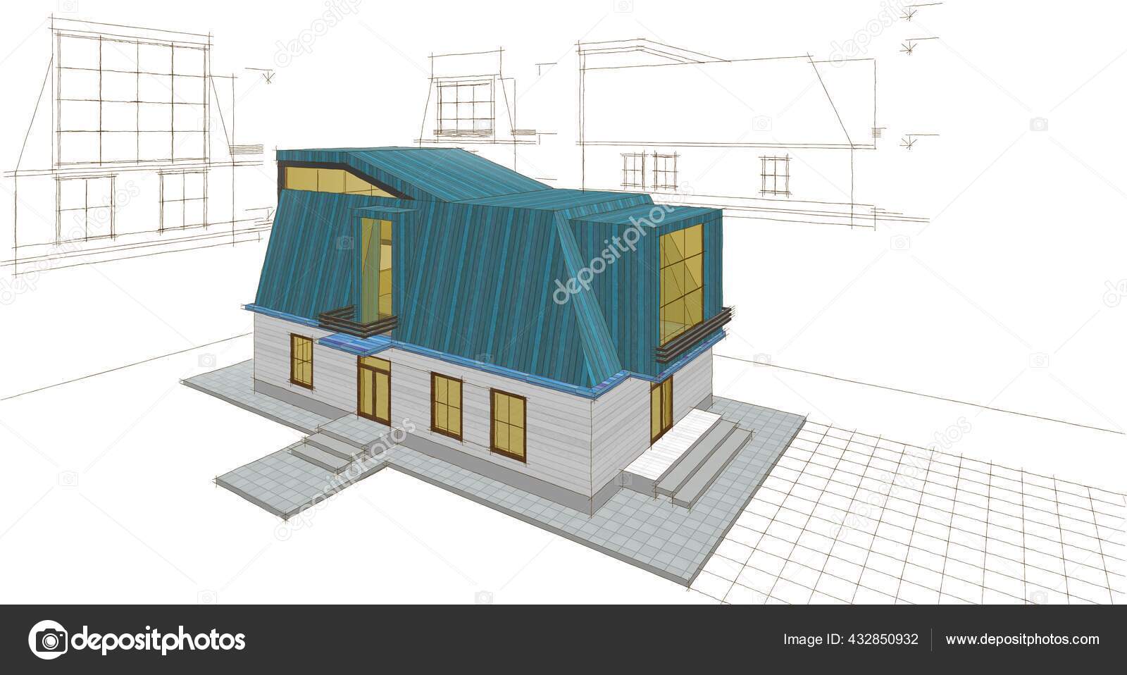 Modern House Attic Sketch Illustration Stock Illustration by ©SAdesign ...
