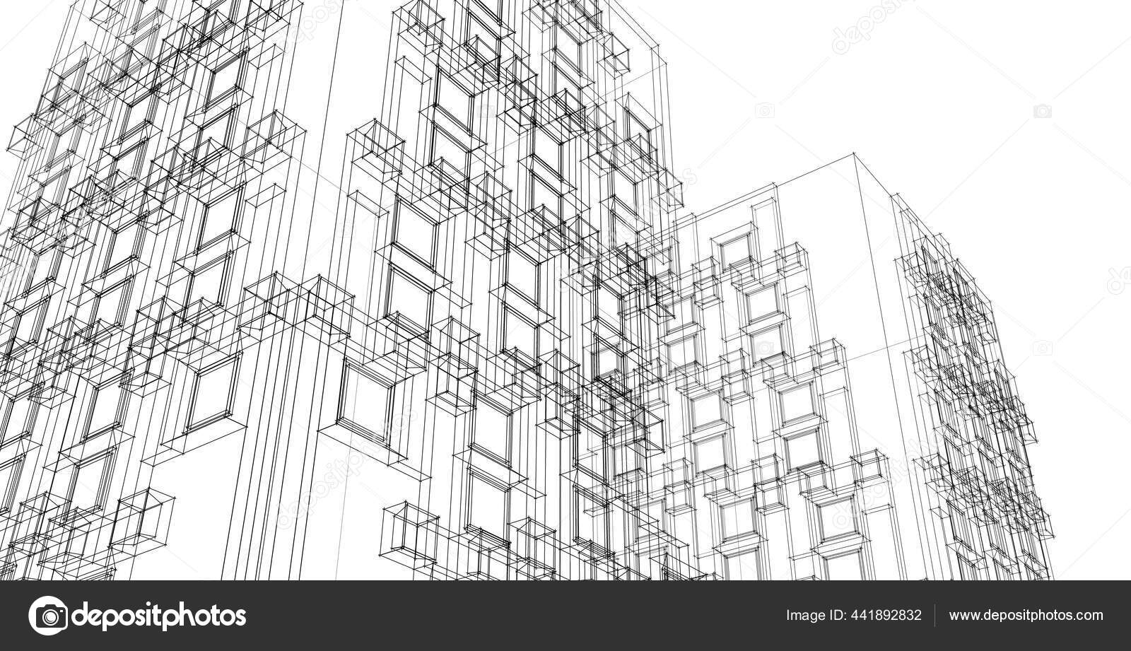 Modern Architecture Skyscrapers Illustration Straight Shapes Facade ...