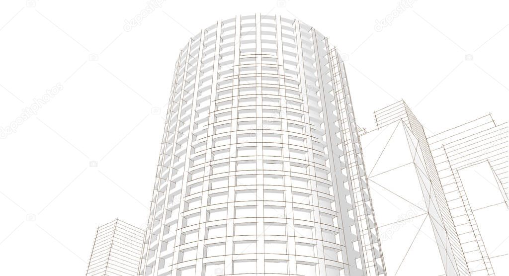 arquitectura moderna rascacielos 3d ilustración, formas rectas de la ...