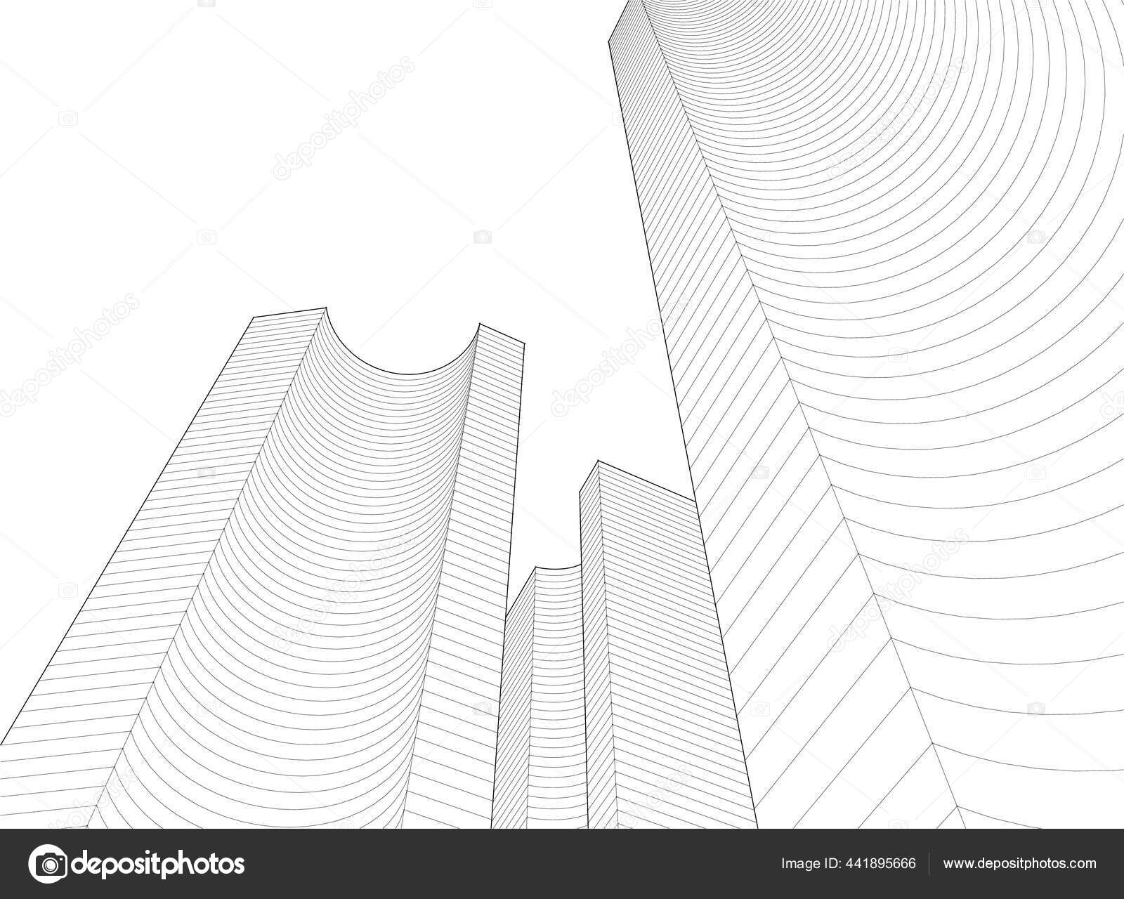 Modern Architecture Skyscrapers Illustration Curved Shapes Facade Stock ...