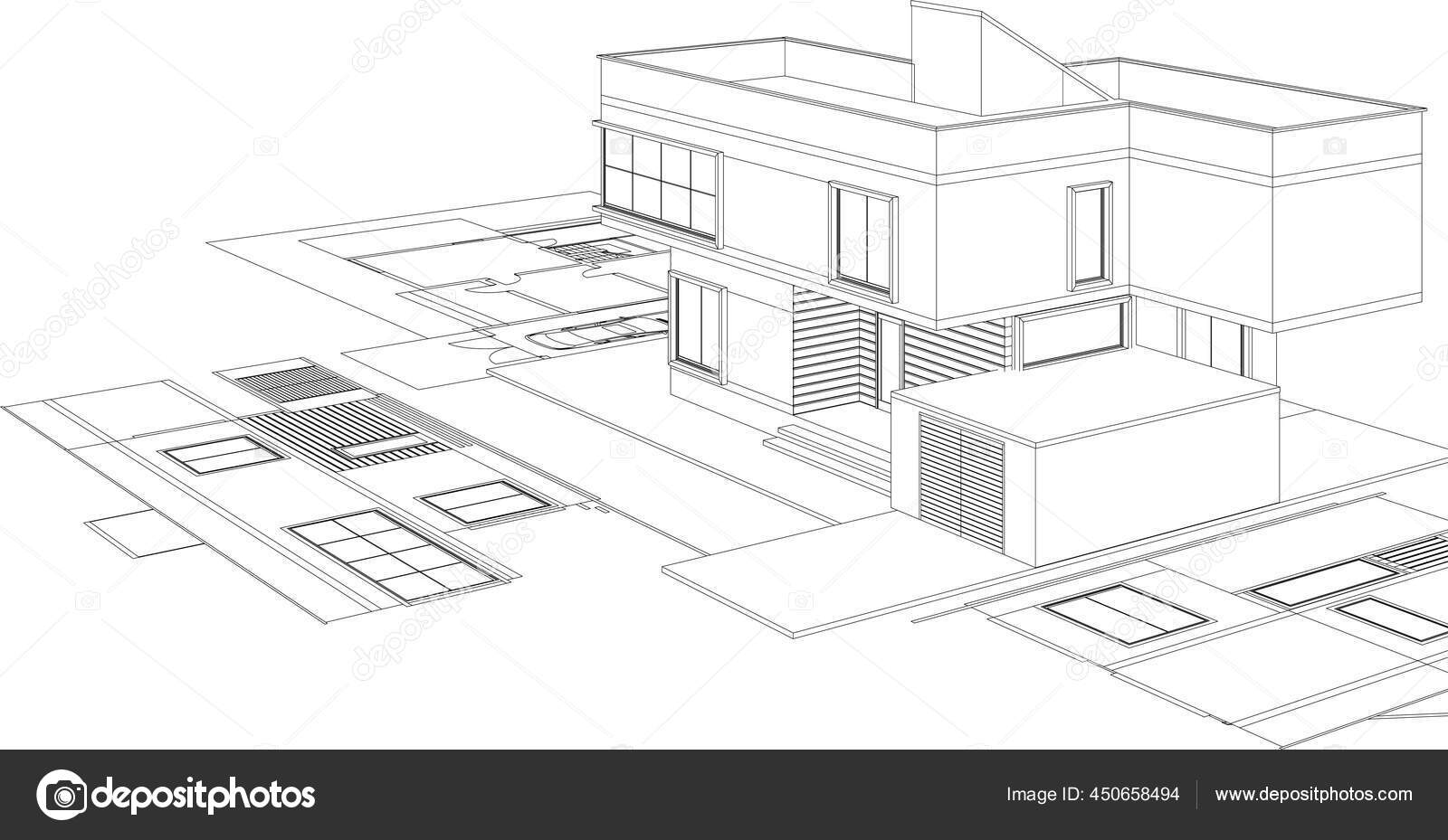 Rumah Modern Sketsa Ilustrasi Vektor Stok oleh ©SAdesign 450658494
