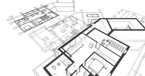 Modern House Architectural Project Sketch Illustration Stock Vector by ...