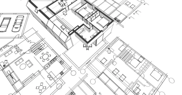 Modern House Architectural Project Sketch Illustration Stock Vector by ...