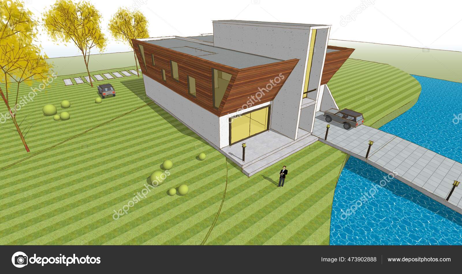 Architectural Concept House Rendering Stock Illustration by ©SAdesign ...