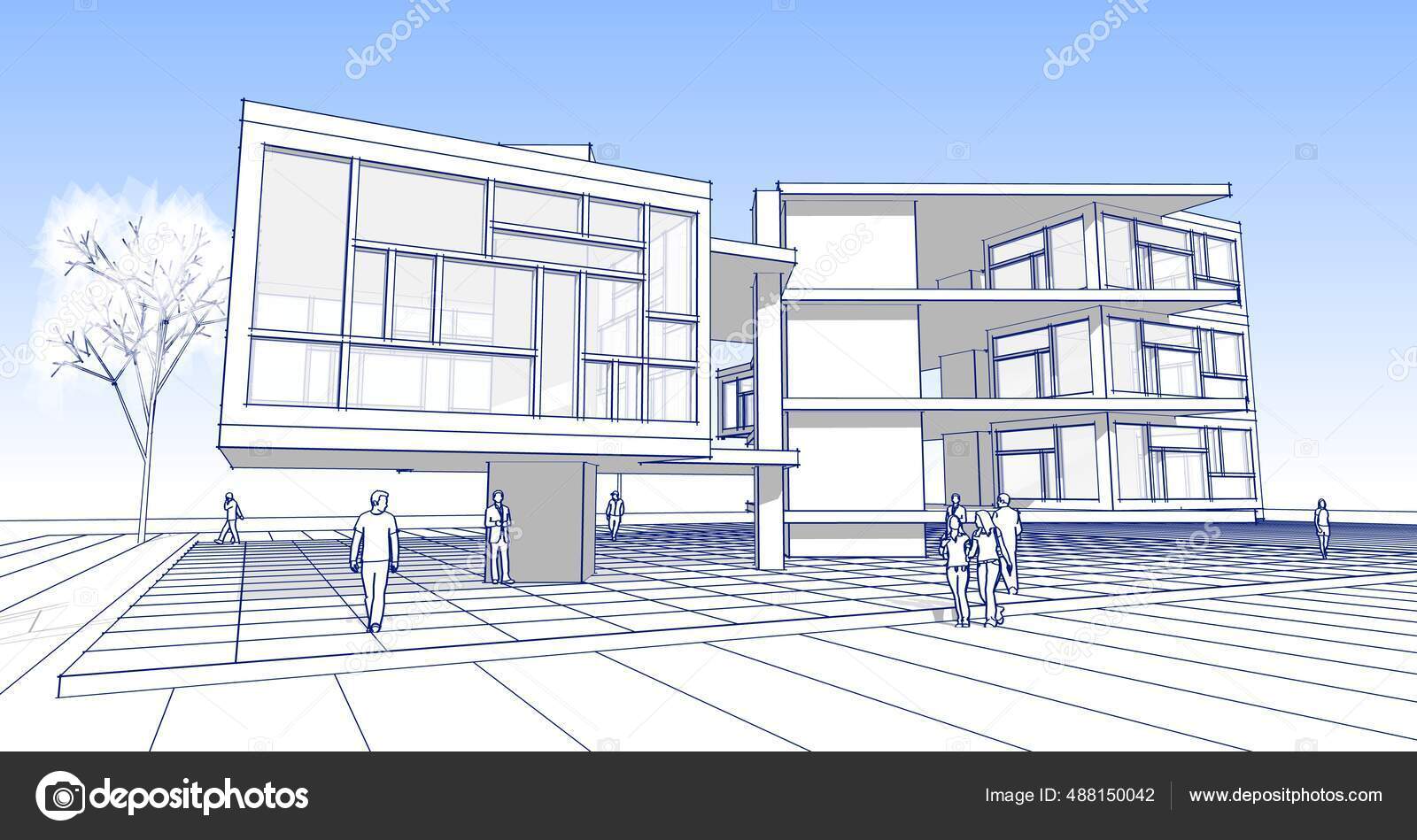 Modern House Construction Design Rendering Stock Illustration by ...