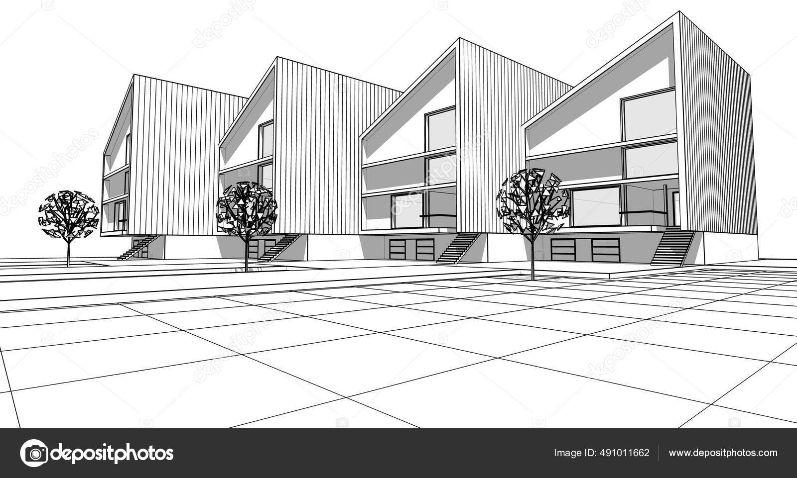 Sketch Modern House Rendering Stock Illustration by ©SAdesign #491011662