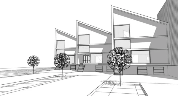 Sketch Modern House Rendering Stock Illustration by ©SAdesign #491011662