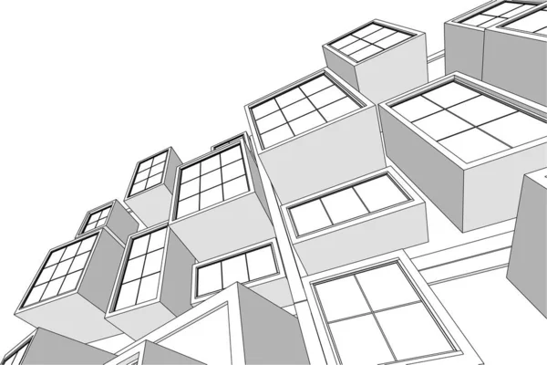 abstract modern architecture modular facade 3d illustration - Stock ...