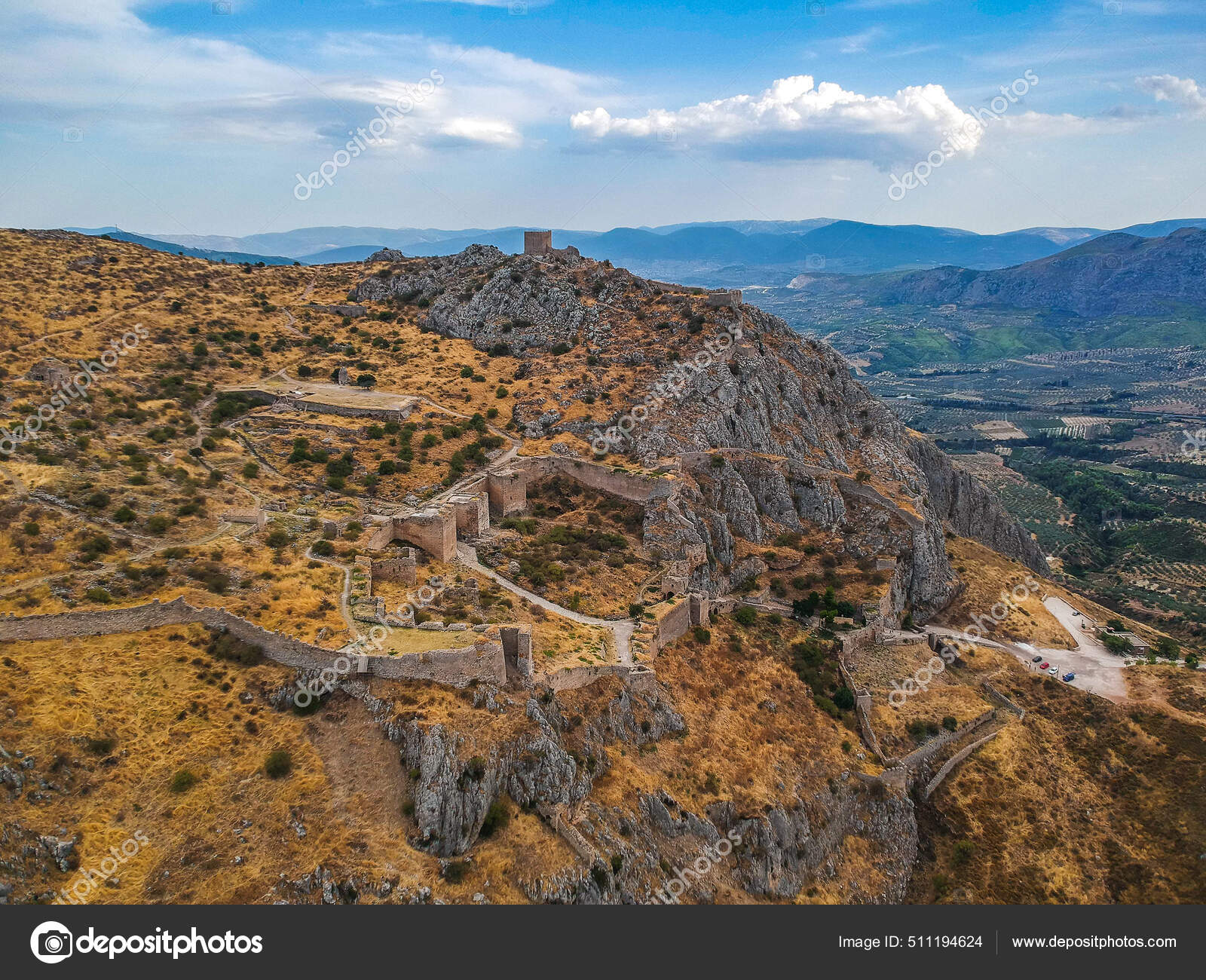 Aerial View Acrocorinth Upper Corinth Acropolis Ancient Corinth Greece ...