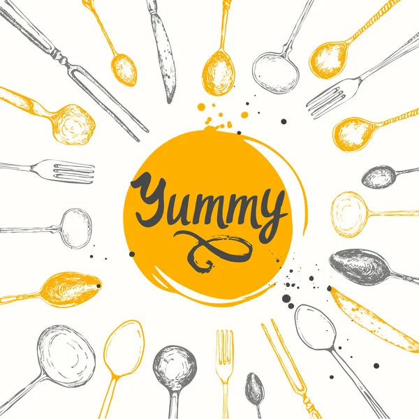 Vector background with eating utensils. Menu pattern. Illustration ...