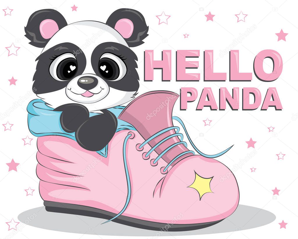 Hola Panda Inside Boots personaje de dibujos animados. Ilustración ...